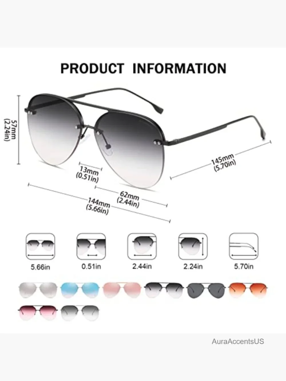 Accessories | Retro Rimless Aviator Sunglasses Oversized Uv40 Polarized ...